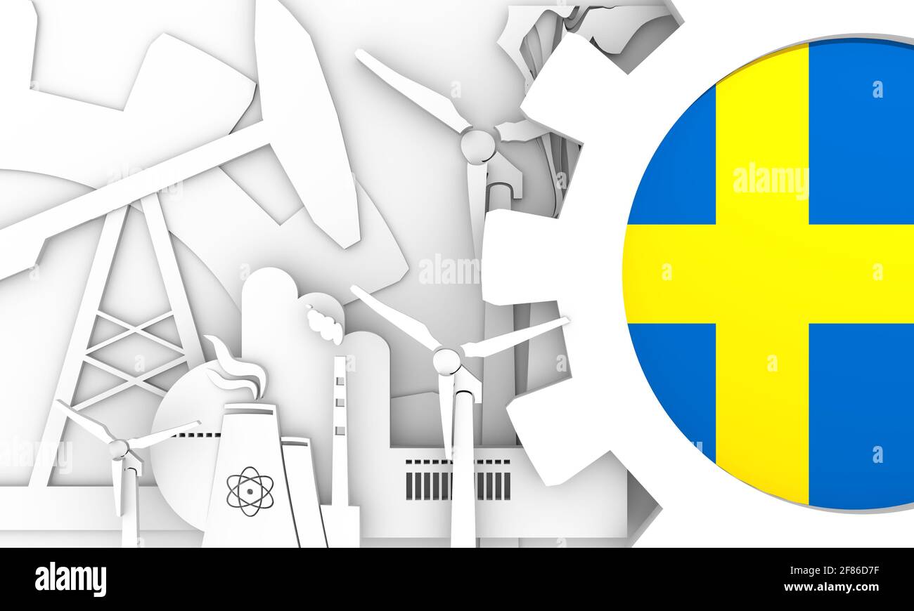 Energy and Power icons set. Sweden flag in gear. Sustainable energy ...