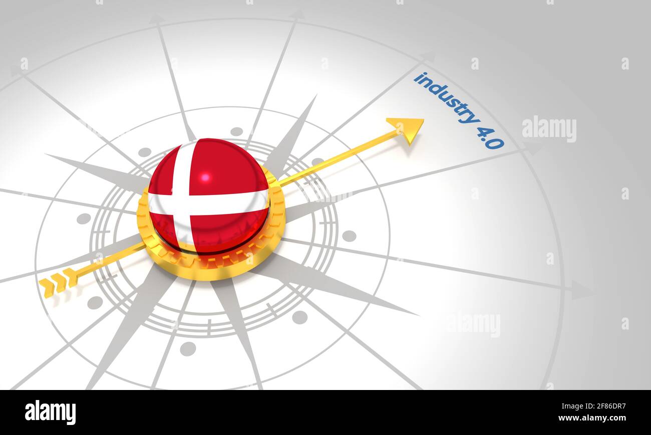 Industry four point zero. 3D rendering. Abstract compass points to the ...