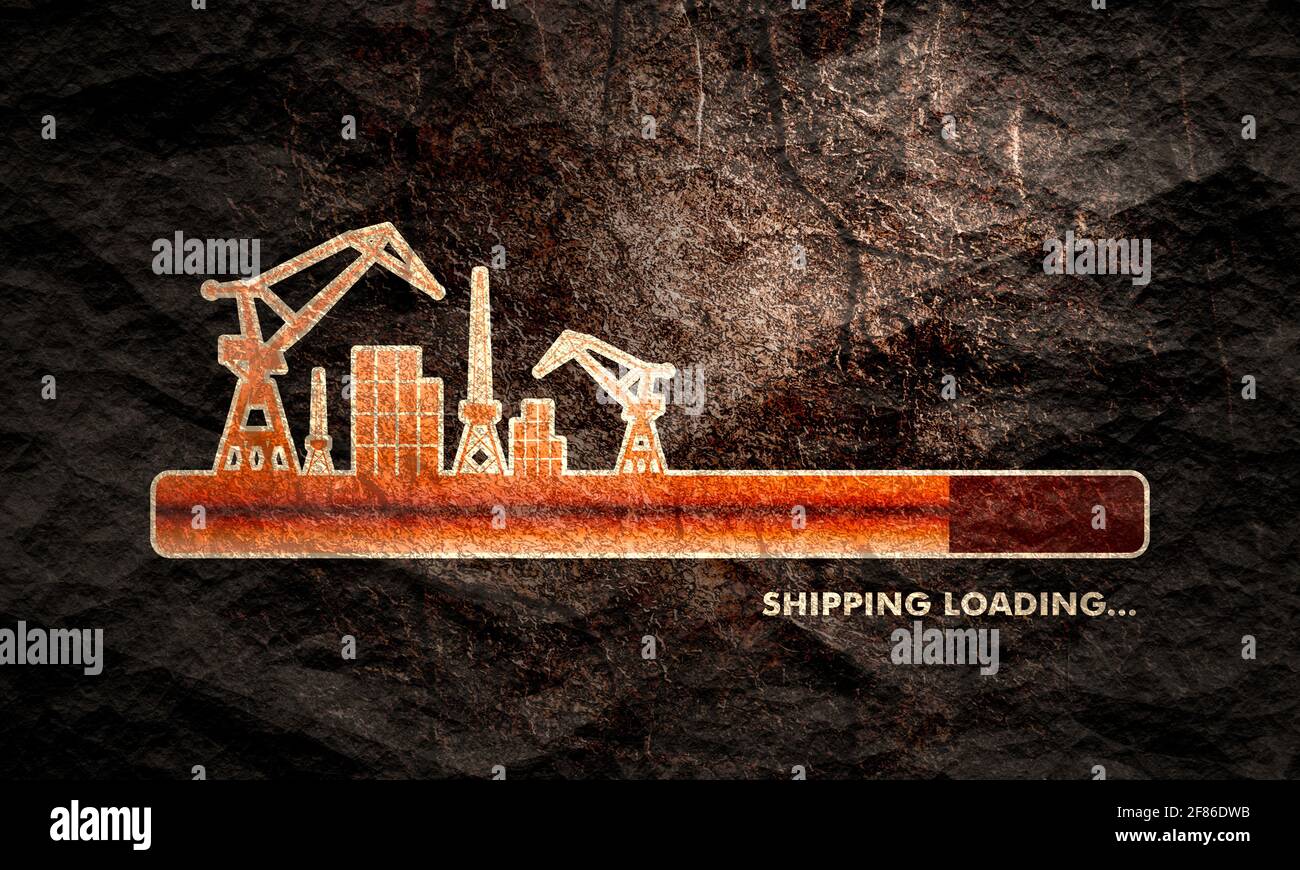 Cargo port. Shipping and delivery concept. Progress or loading bar ...