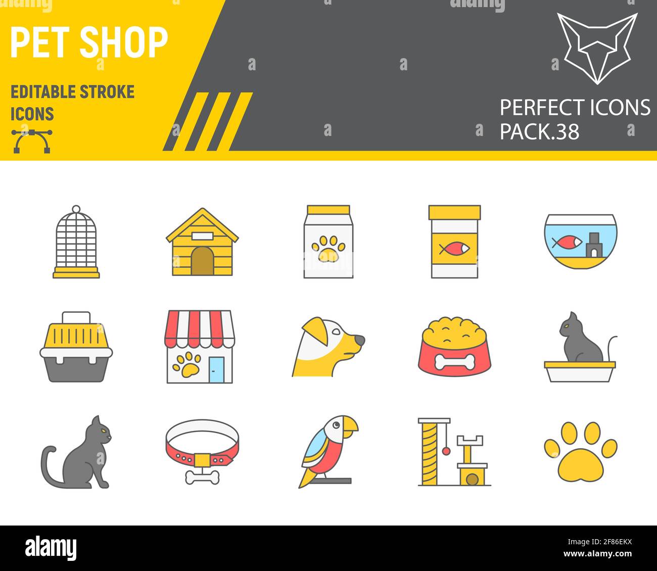 Pet Shop color line icon set, pet store collection, vector graphics ...