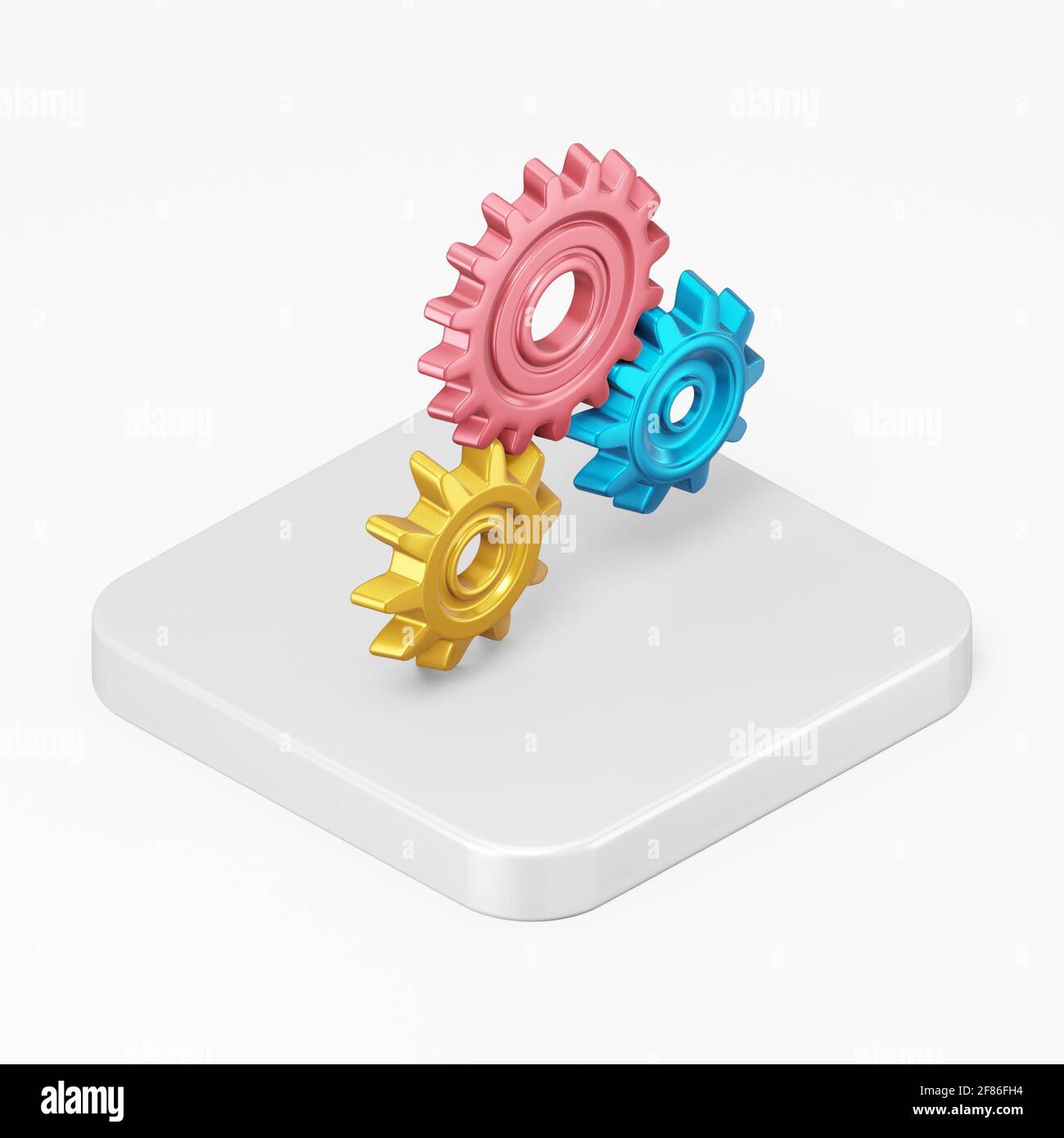 Multicolored gears icon. 3d rendering square button key isometric view, interface ui ux element ...