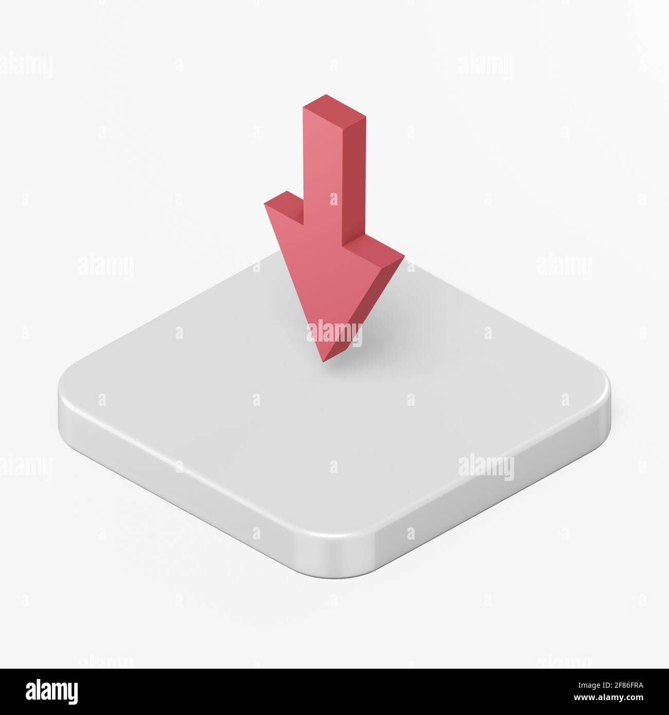 Red down arrow icon. 3d rendering square button key isometric view, interface ui ux element ...