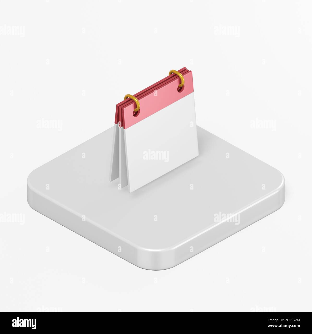Clean calendar icon. 3d rendering square button key isometric view, interface ui ux element ...