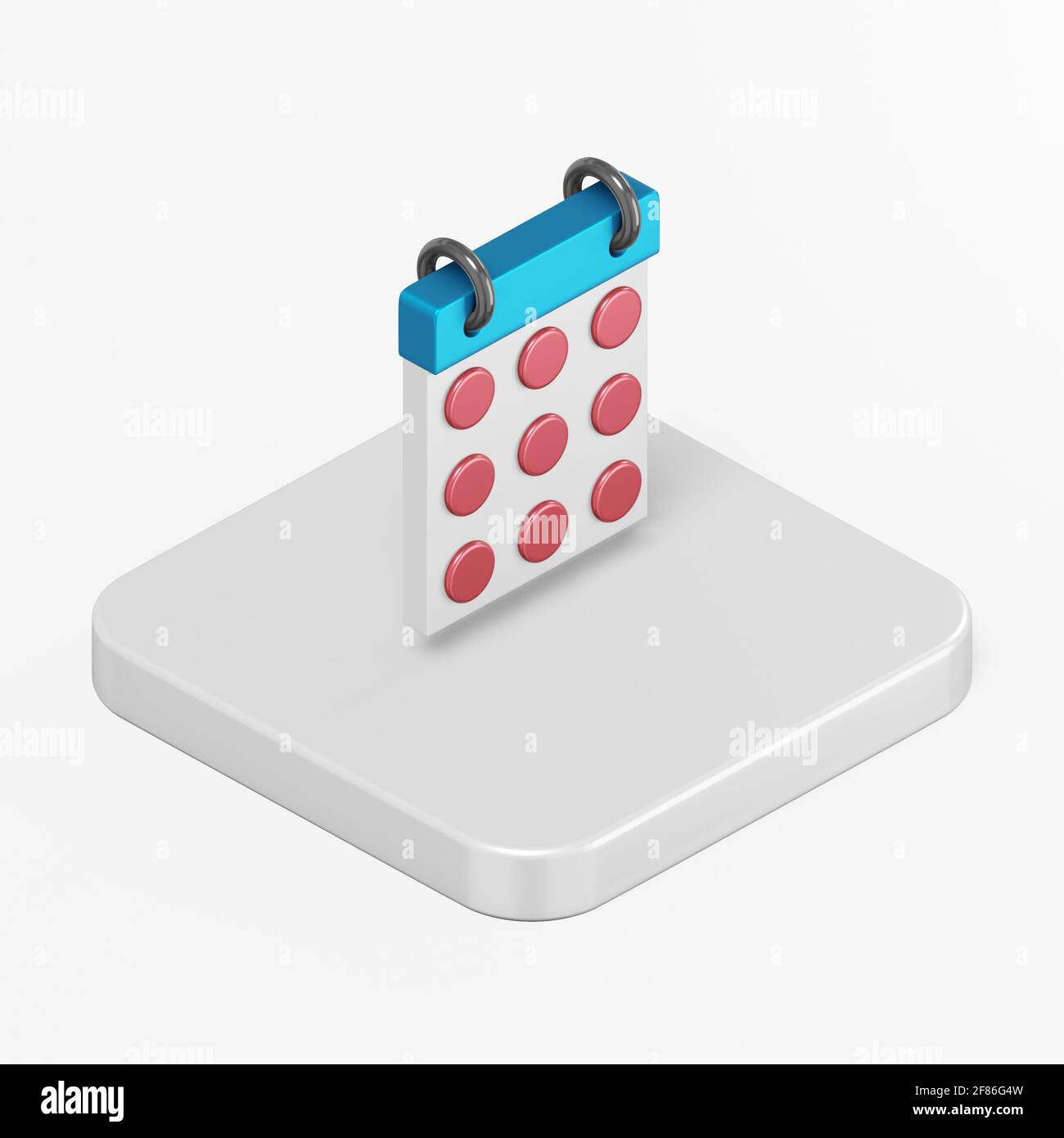 Round Date Calendar Icon 3d Rendering Square Button Key Isometric View Interface Ui Ux Element