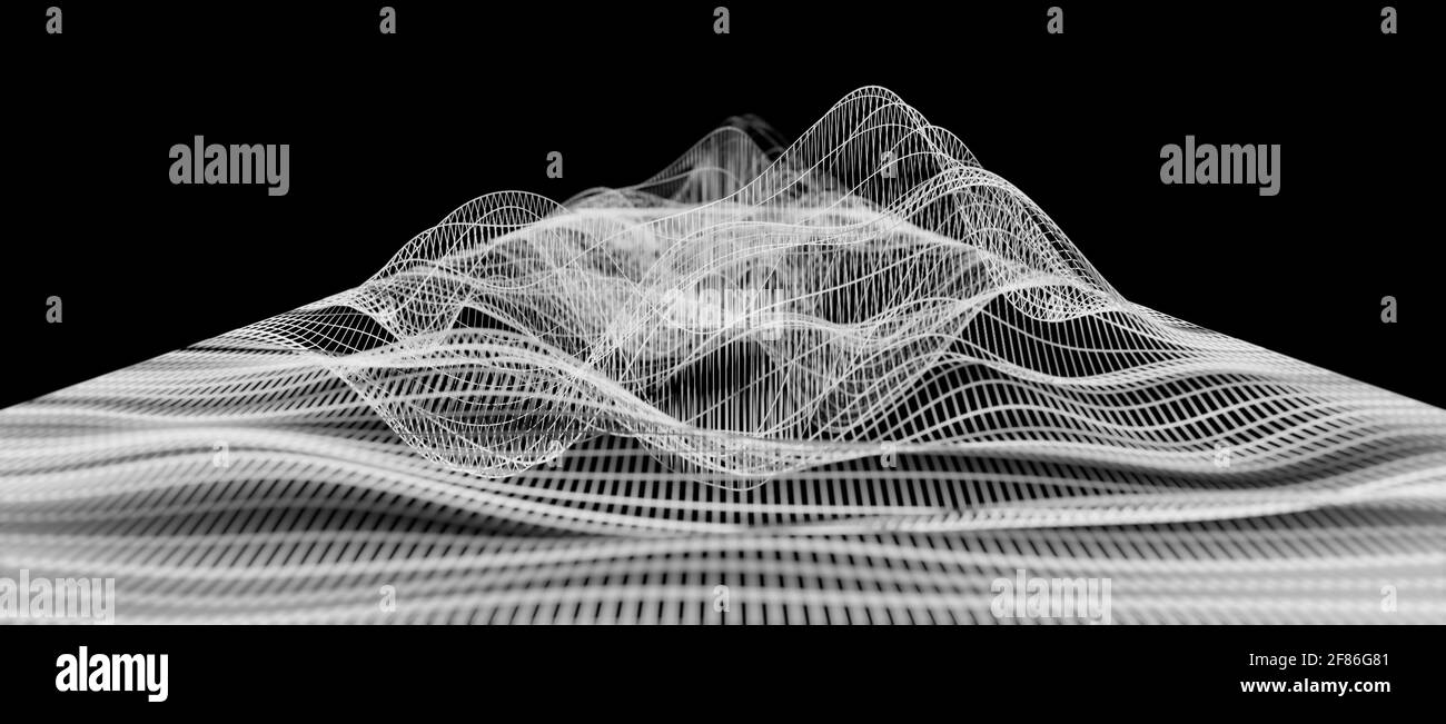 Audio Waves Or Sound Waves Visualization As Grid Or White Wireframe Mesh Structure Abstract