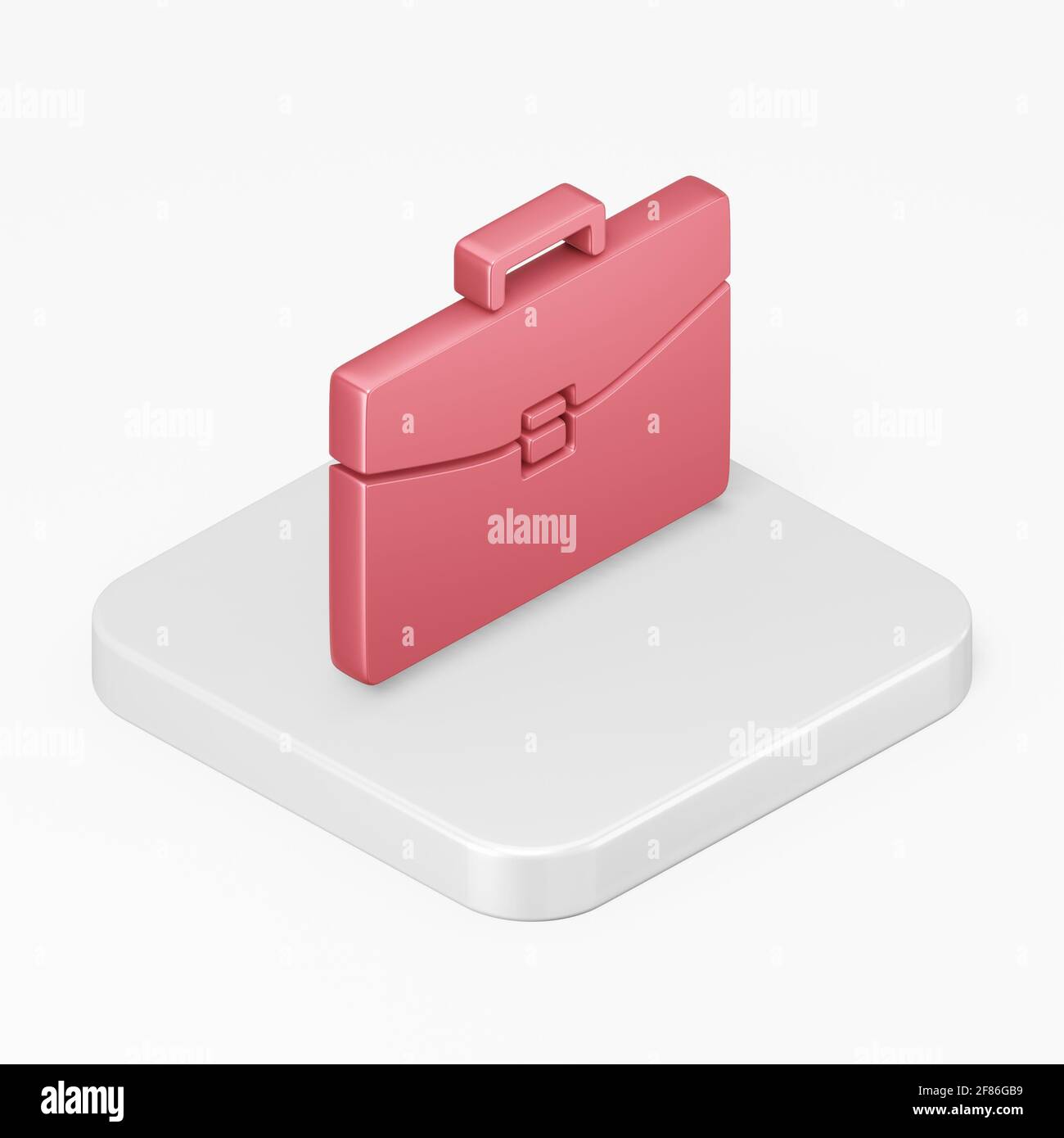 Red business briefcase icon. 3d rendering square button key isometric view, interface ui ux ...