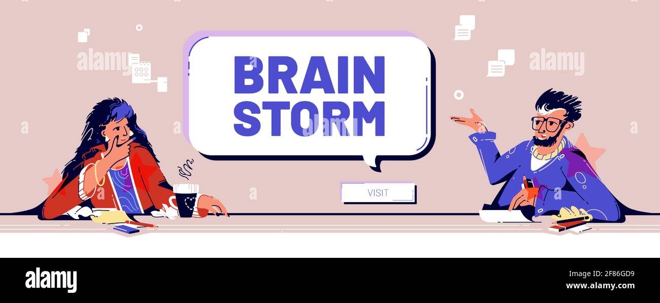 Brainstorm banner. Concept of team meeting in company office for ...