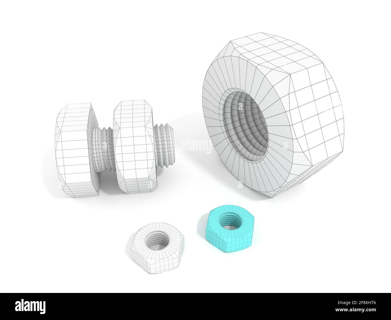 Nut wireframe models. Service and repair relative image. 3D rendering ...