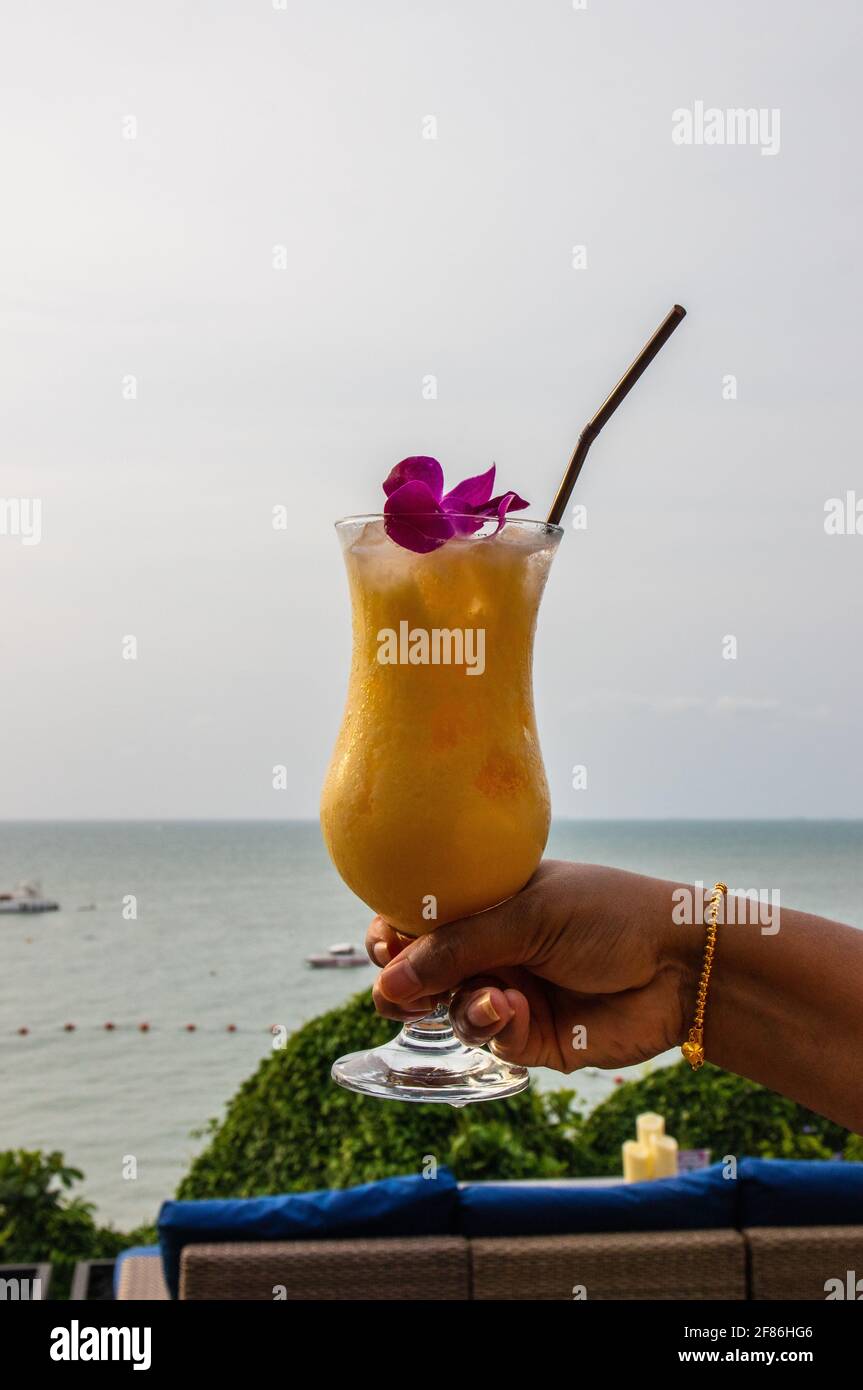 Pina Colada Cocktail in a rooftop bar in Thailand Stock Photo - Alamy