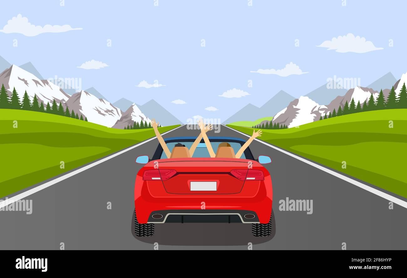 Car Driving Into Sunset Drawing