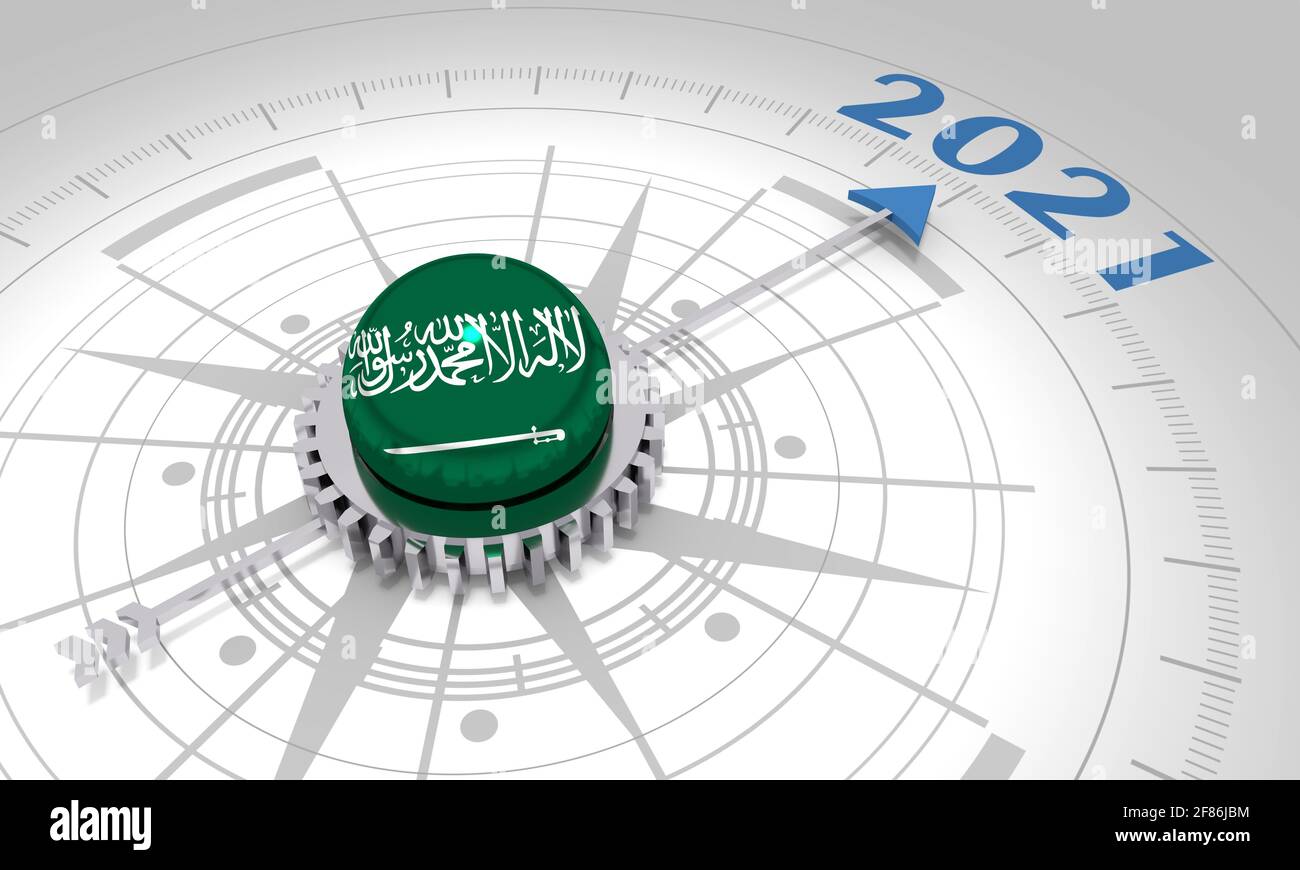 New Year greeting card template. 2021 year number. 3D rendering. Flag ...