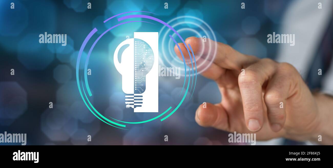 Man touching digital disruption concept on a touch screen with his ...