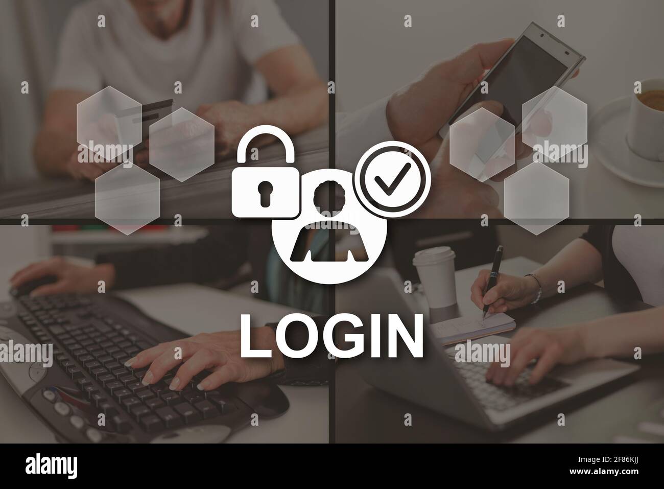 Login concept illustrated by pictures on background Stock Photo - Alamy