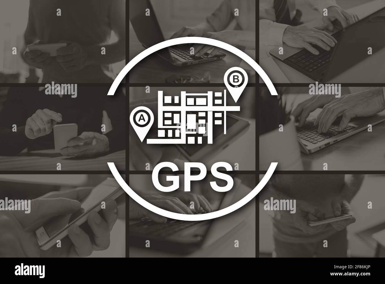 Gps concept illustrated by pictures on background Stock Photo - Alamy