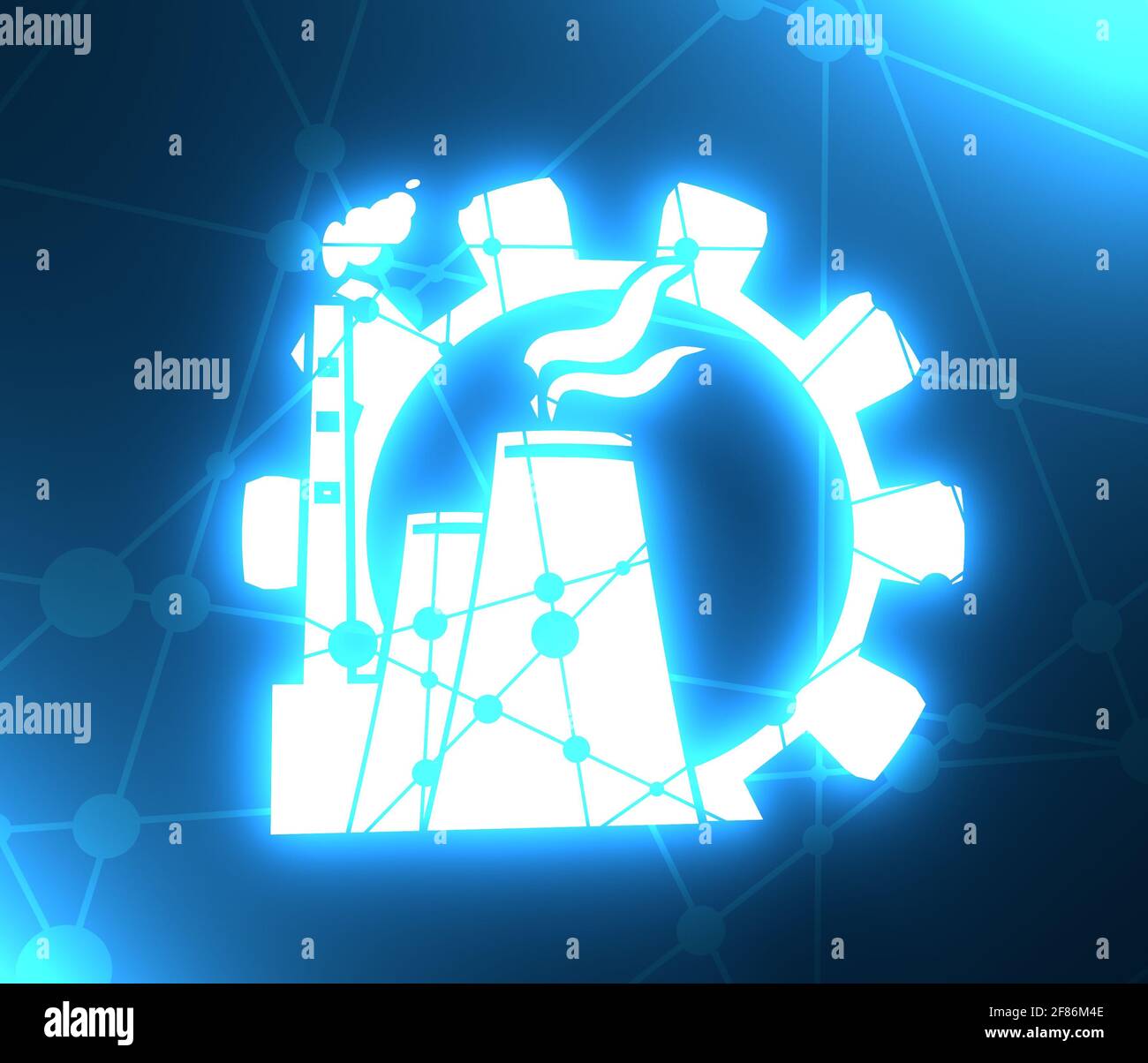 Gear and atomic power station icon textured by lines with dots. 3D ...