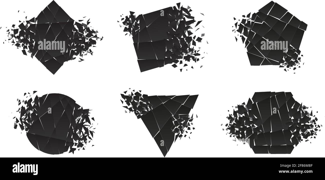 Shape shattered and explodes flat style design vector illustration set ...