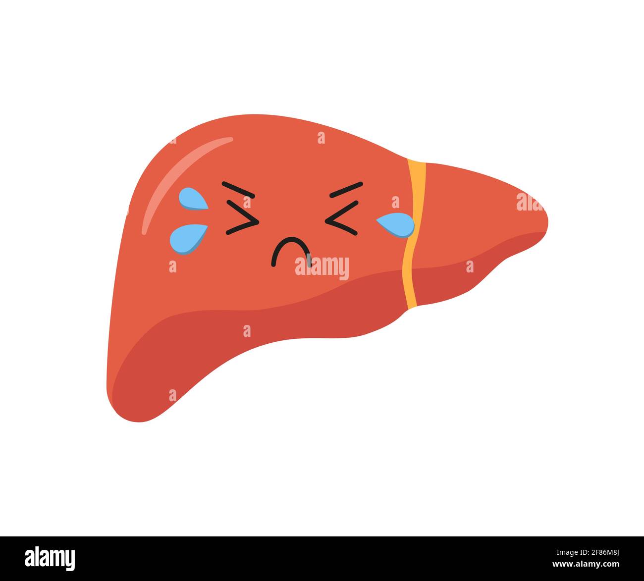 Sad sick unhealthy fibrosis liver character. Vector illustration in ...