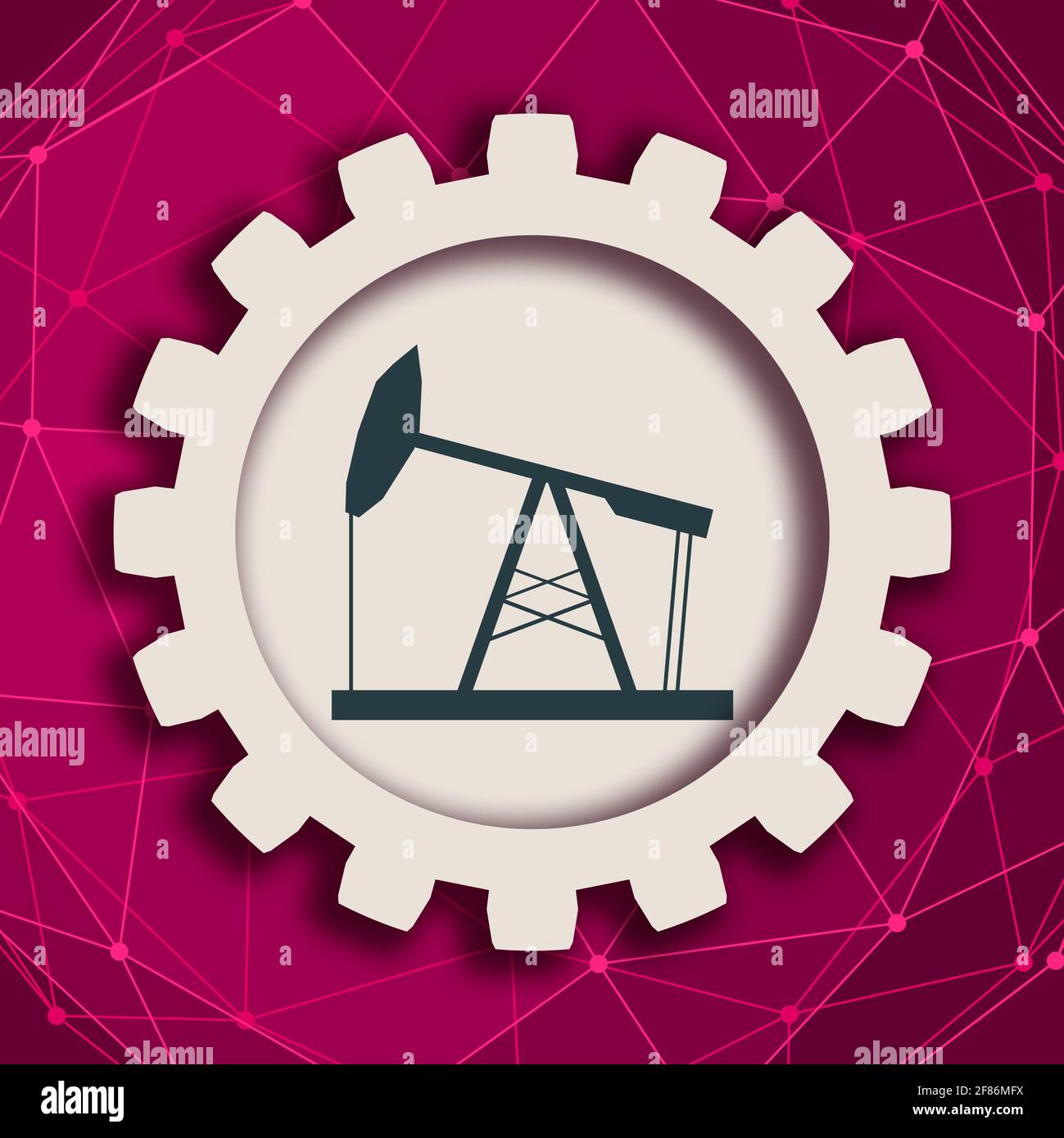Image relative to oil mining industry. Oil pump cut out icon. Molecule ...