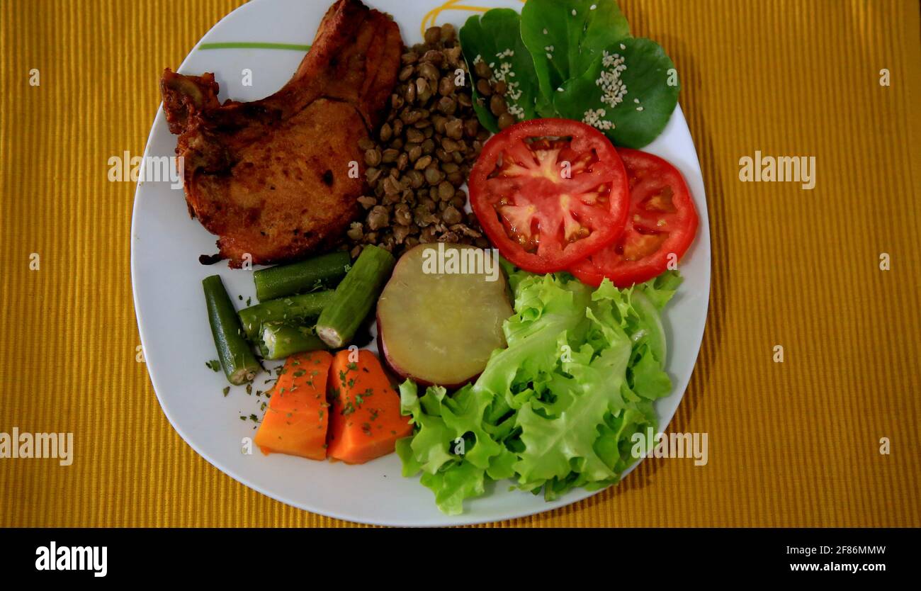 salvador, bahia / brazil - may 13, 2020: plate of healthy food is seen ...
