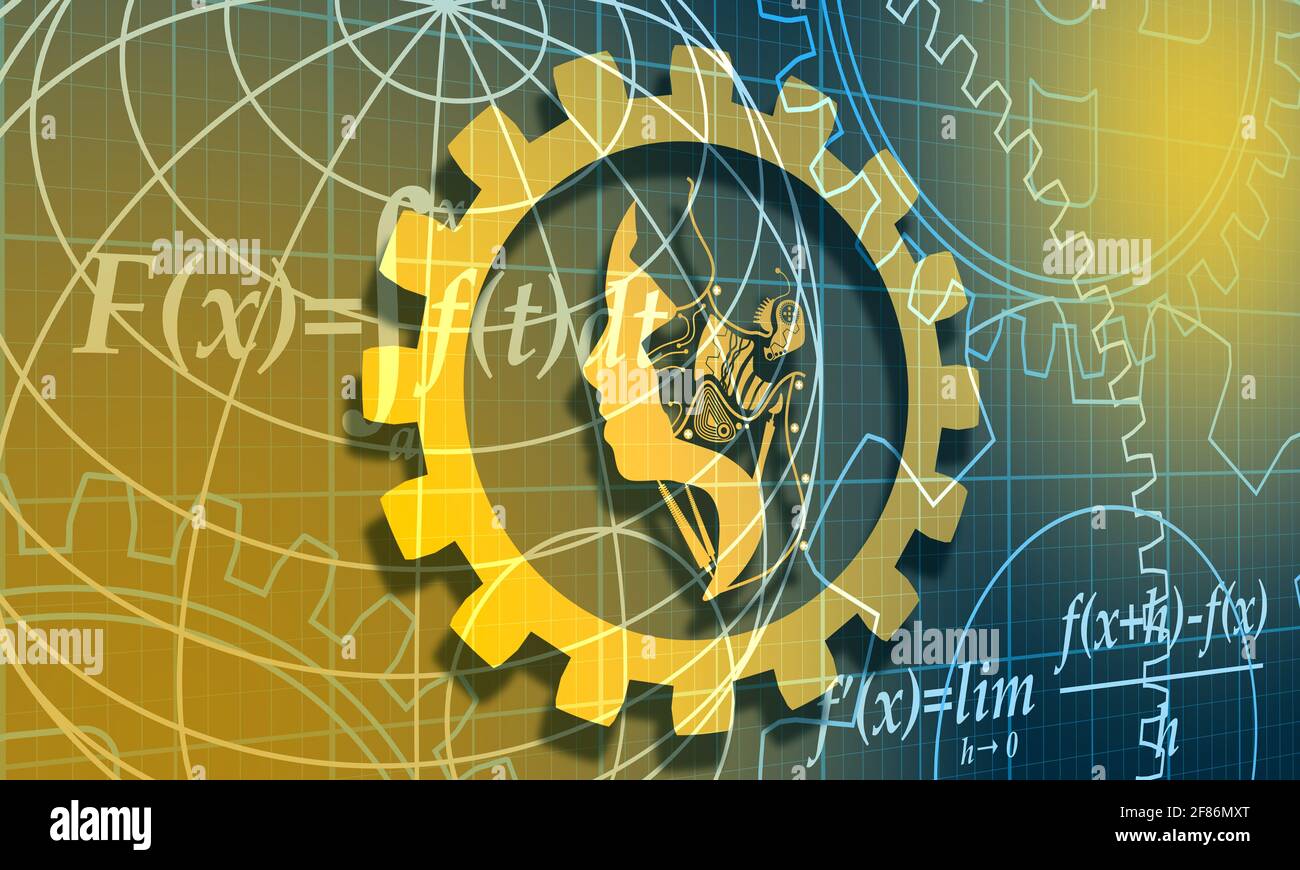 Humanoid robot head. Robotics industry relative image. Math science ...