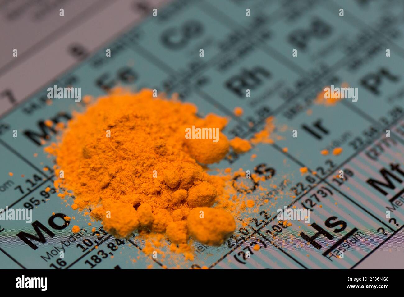 part of periodic table with orange powder element Stock Photo - Alamy