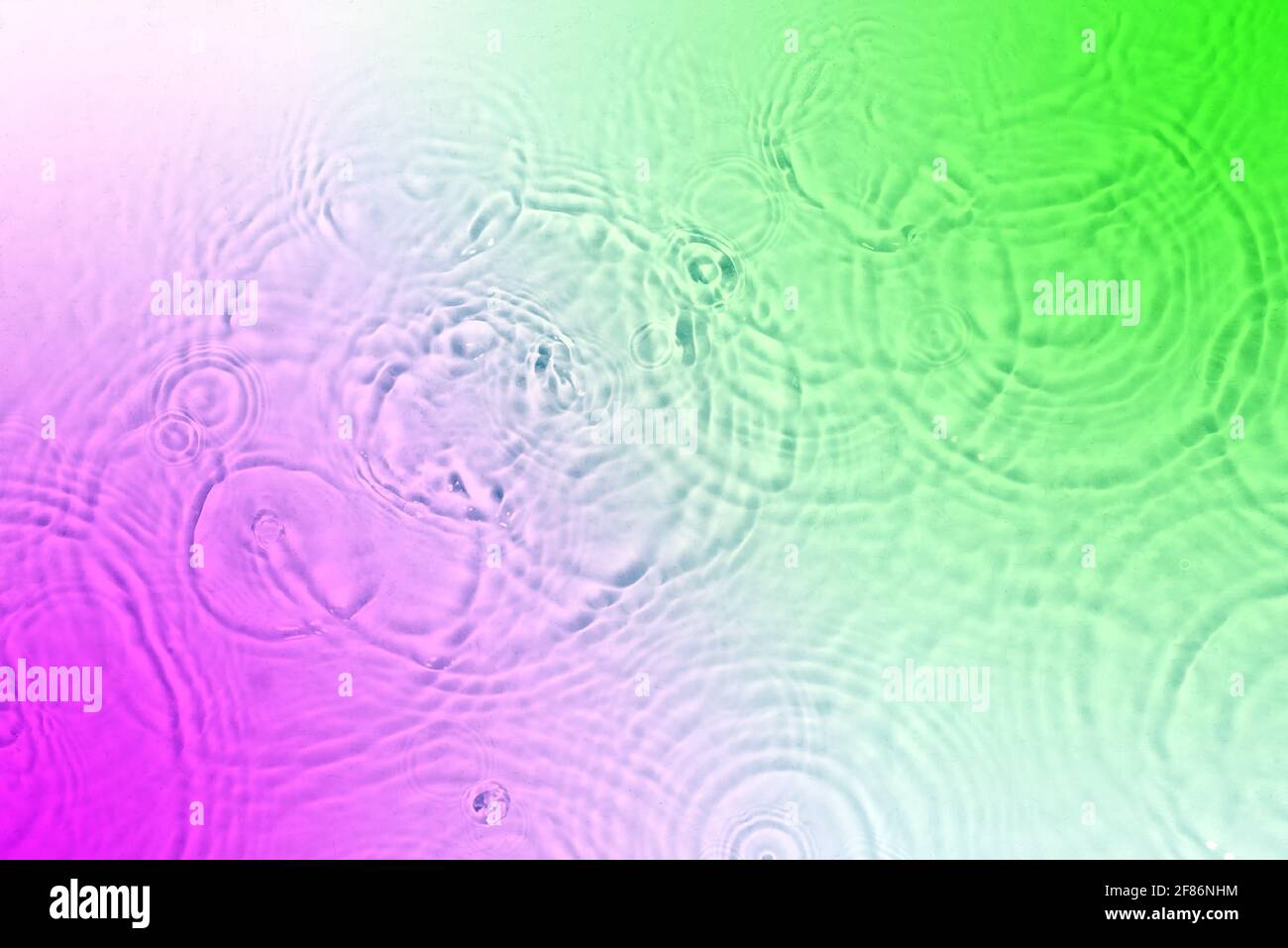 Neon water surface with droplets, banner. Green and pink water with ...
