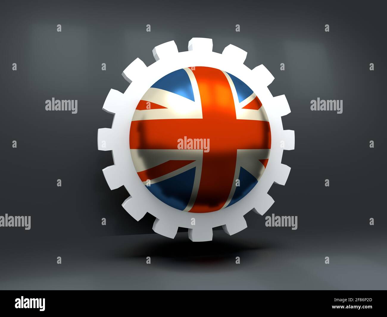 Cog wheel with Great Britain flag. Precision machinery relative ...