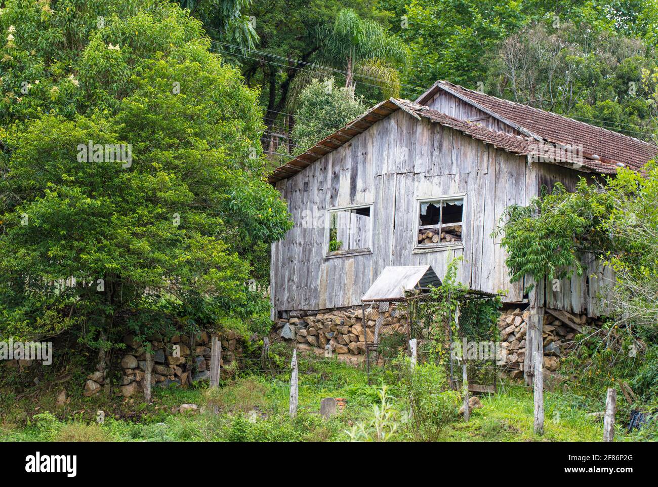 Rural landscape with an old cabin in Santa Catarina, Brazil Stock Photo ...