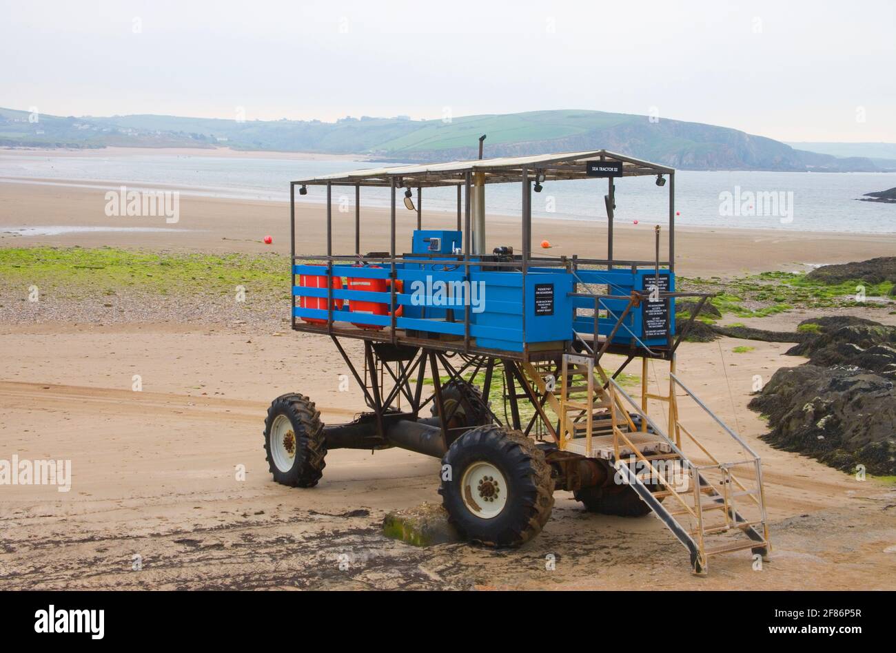 sea tractor at burgh island ready to cross to bigbury on the south ...