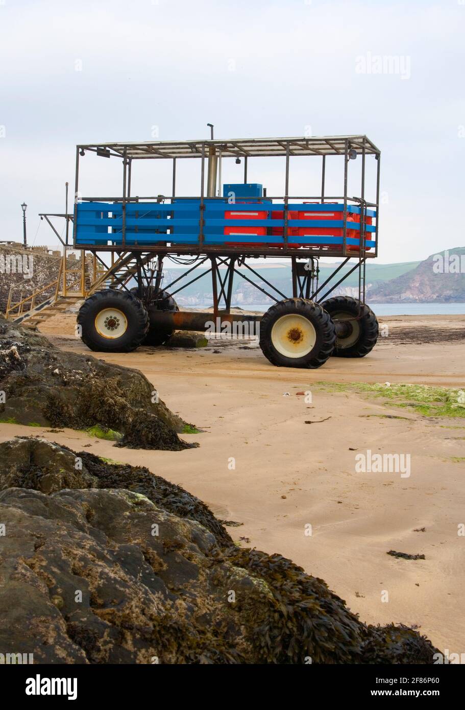 sea tractor at burgh island ready to cross to bigbury on the south ...