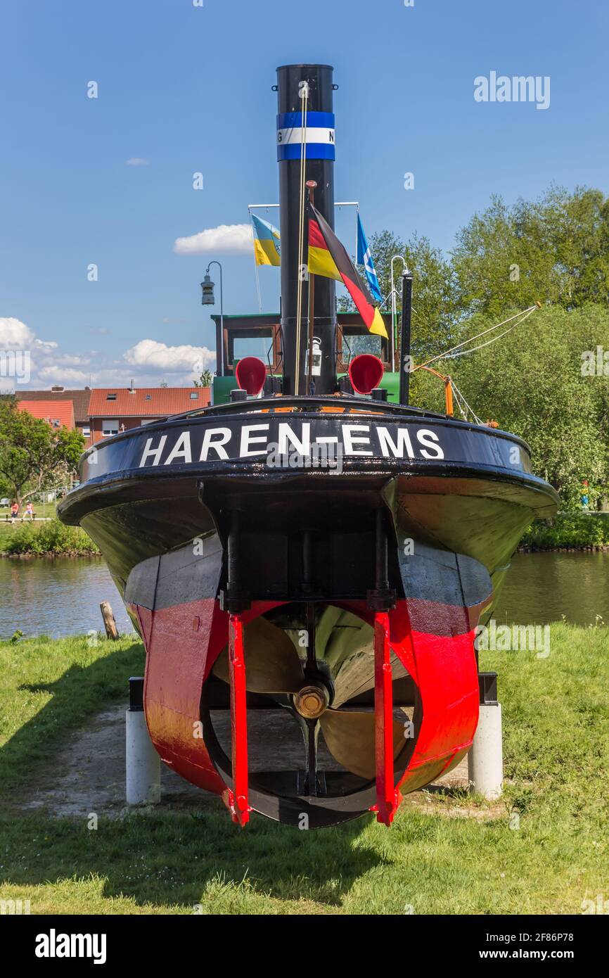 Stern of a tugboat at the maritime museum in Haren, Germany Stock Photo ...