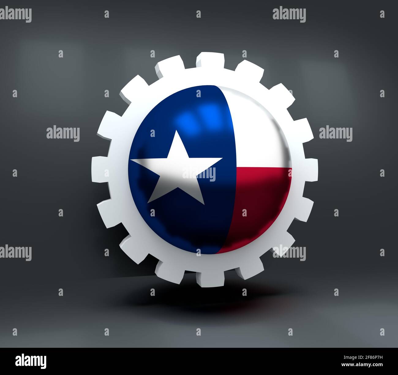 Cog wheel with Texas flag. Precision machinery relative backdrop. 3D ...