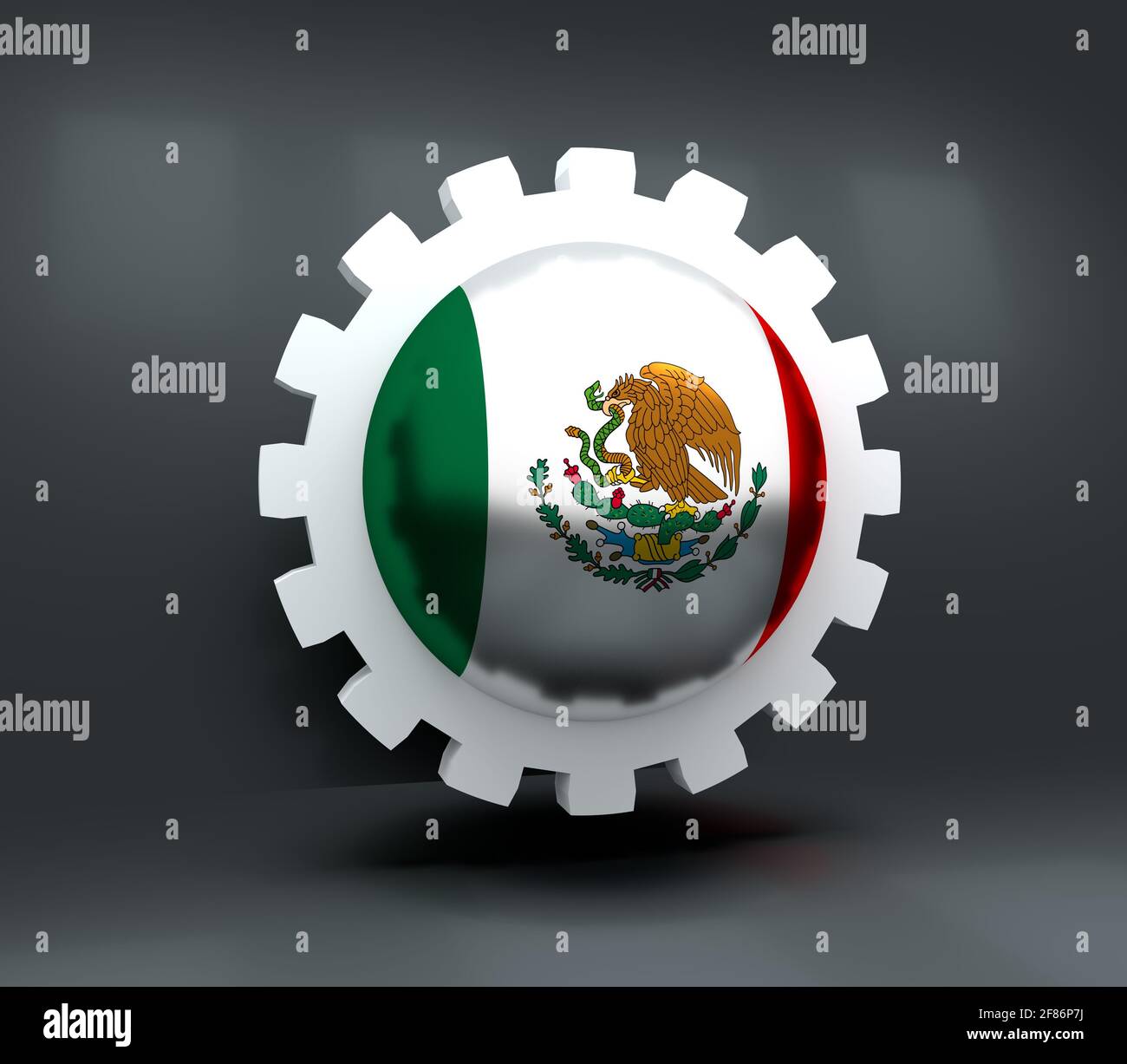 Cog wheel with Mexico flag. Precision machinery relative backdrop. 3D ...