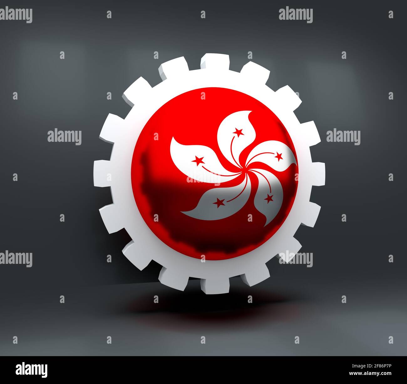 Cog wheel with Hong Kong flag. Precision machinery relative backdrop ...