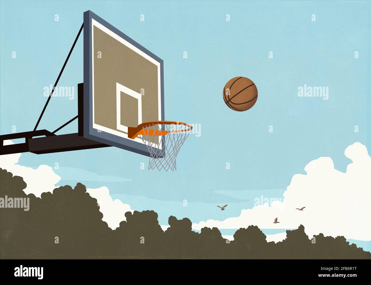 Basketball flying midair toward basketball net Stock Photo - Alamy