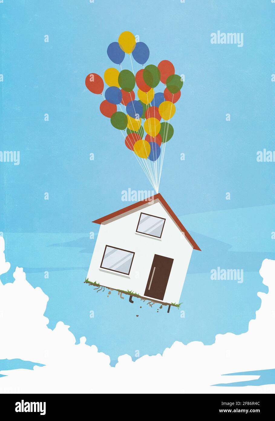Helium balloons lifting house into sky Stock Photo - Alamy