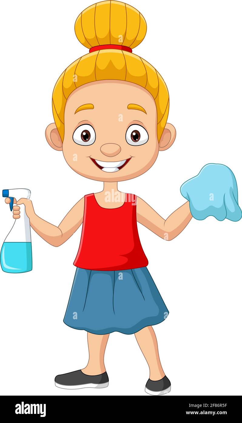 Cartoon little girl with sprayer bottle and rag Stock Vector Image ...
