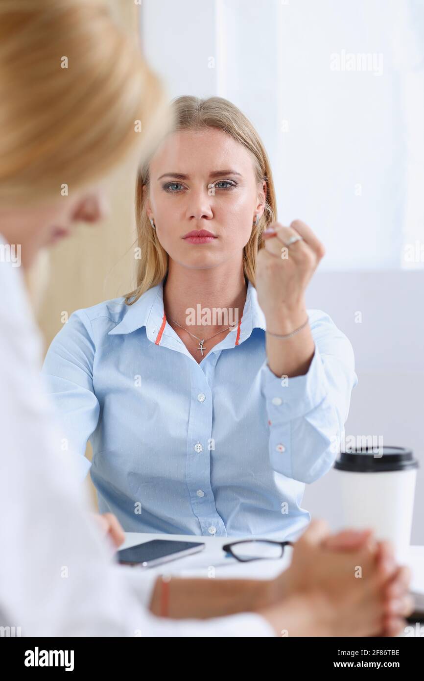Angry yelling boss point arm to exit Stock Photo - Alamy