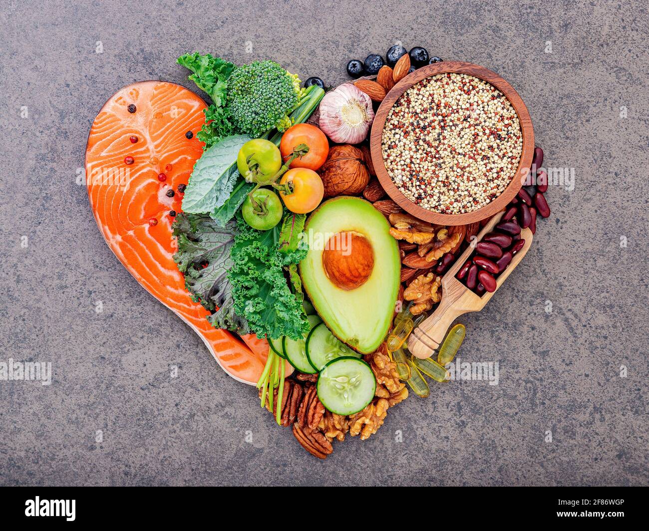 Heart shape of ketogenic low carbs diet concept. Ingredients for ...