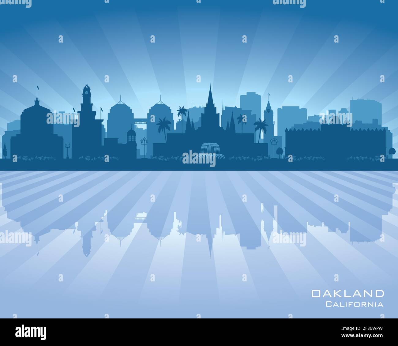 Oakland California city skyline vector silhouette illustration Stock ...