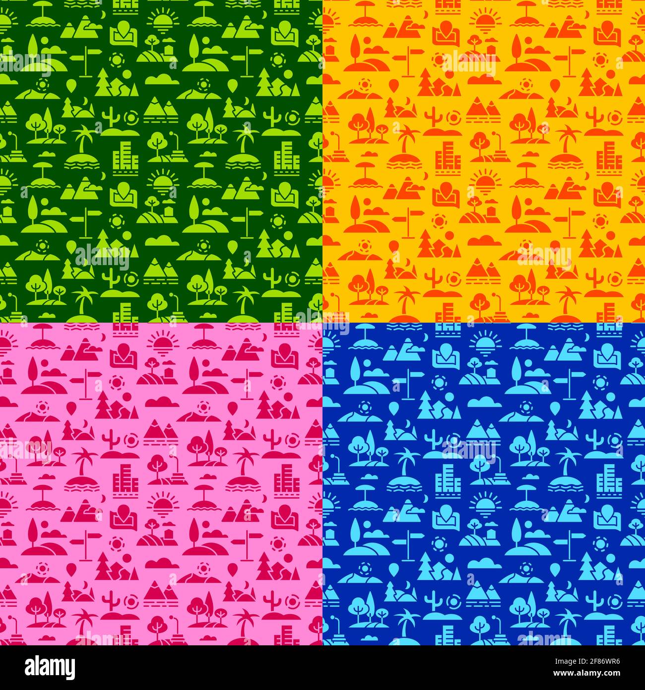 illustration of the landscapes seamless patterns and wallpapers in the ...