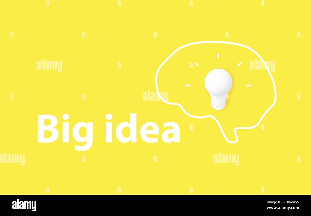 Big idea concept, creativity and brainstorming. White light bulb, brain ...