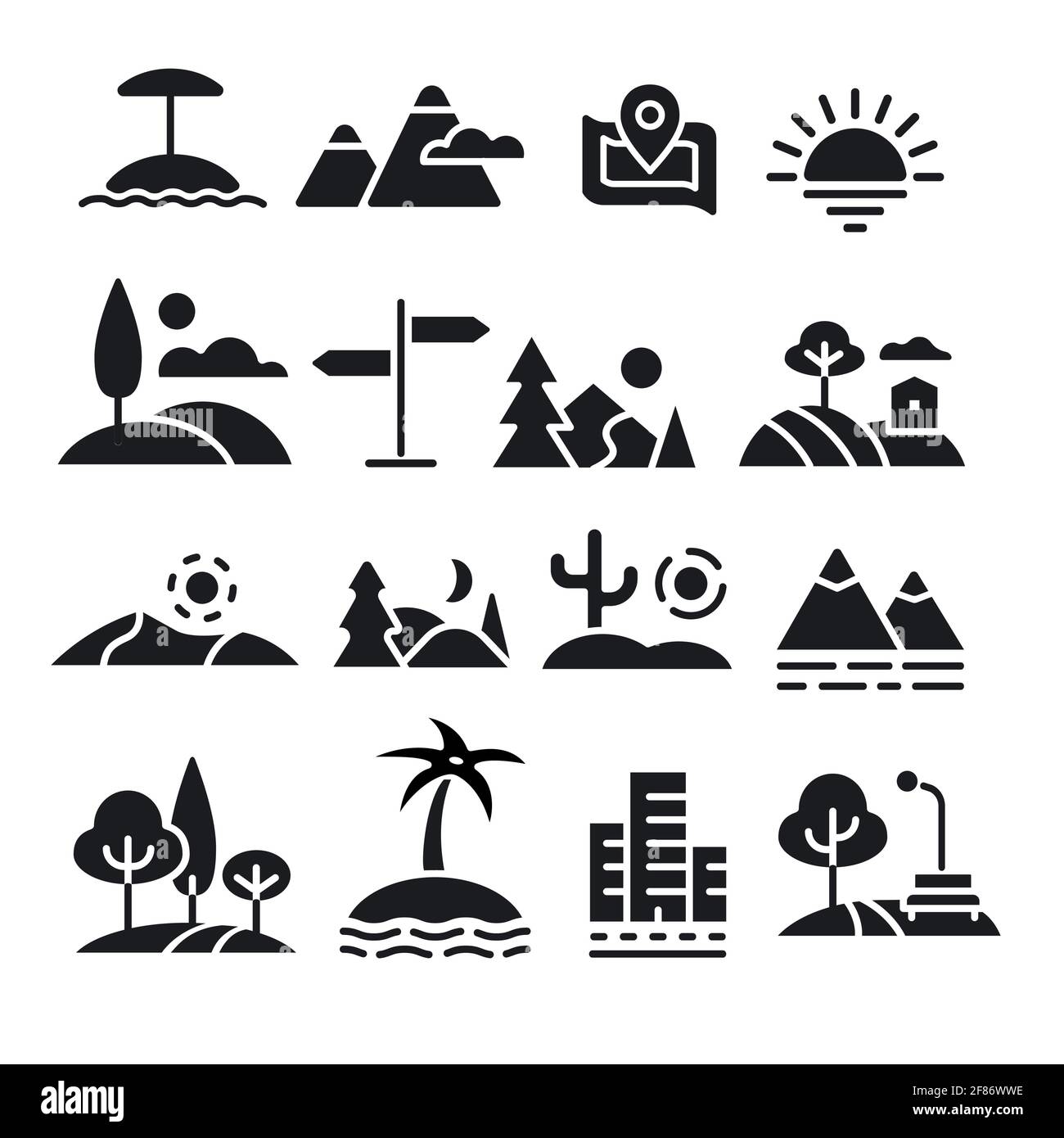 illustration of landscapes and nature icons and signs set Stock Vector ...