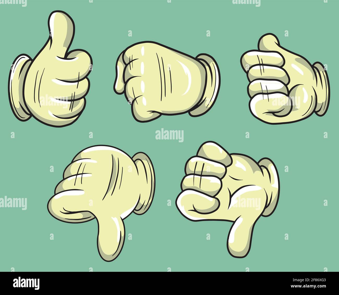 Hands in different interpretations. Vector illustration showing a set of hand gestures over blue ...