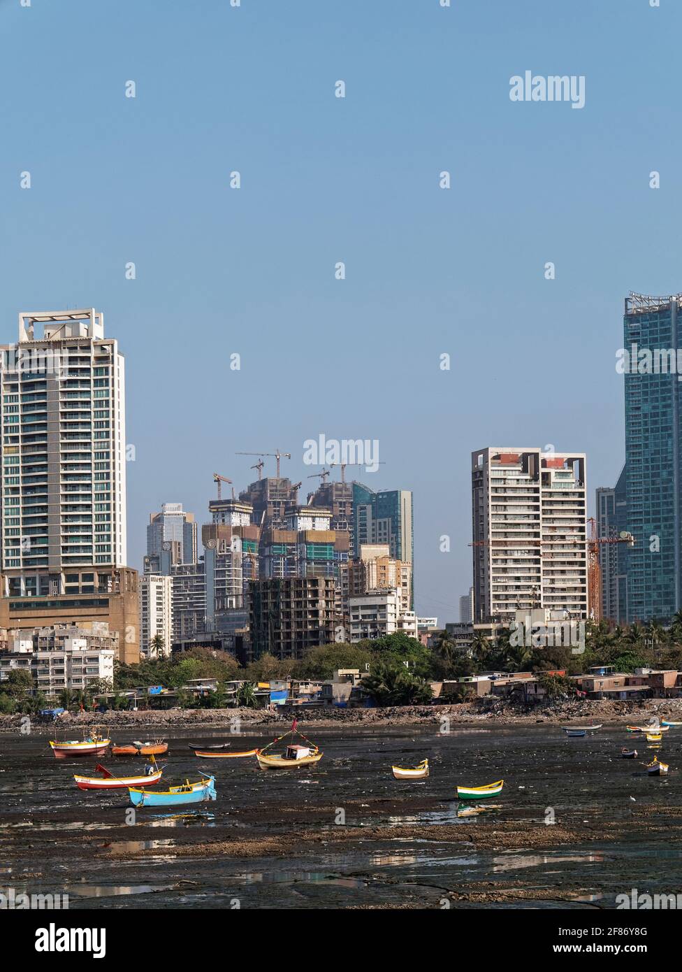 31 Mar 2019 urban area skyline from Worli village Mumbai Maharashtra ...