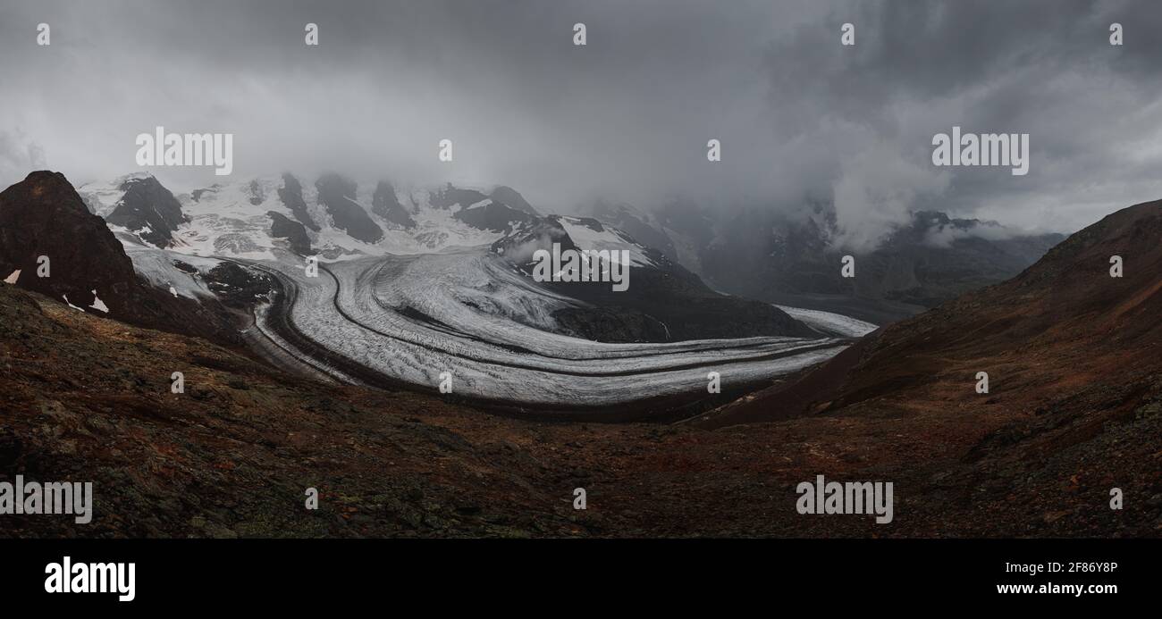 Panorama view onto Diavolezza glacier with Piz Palü from summit of ...