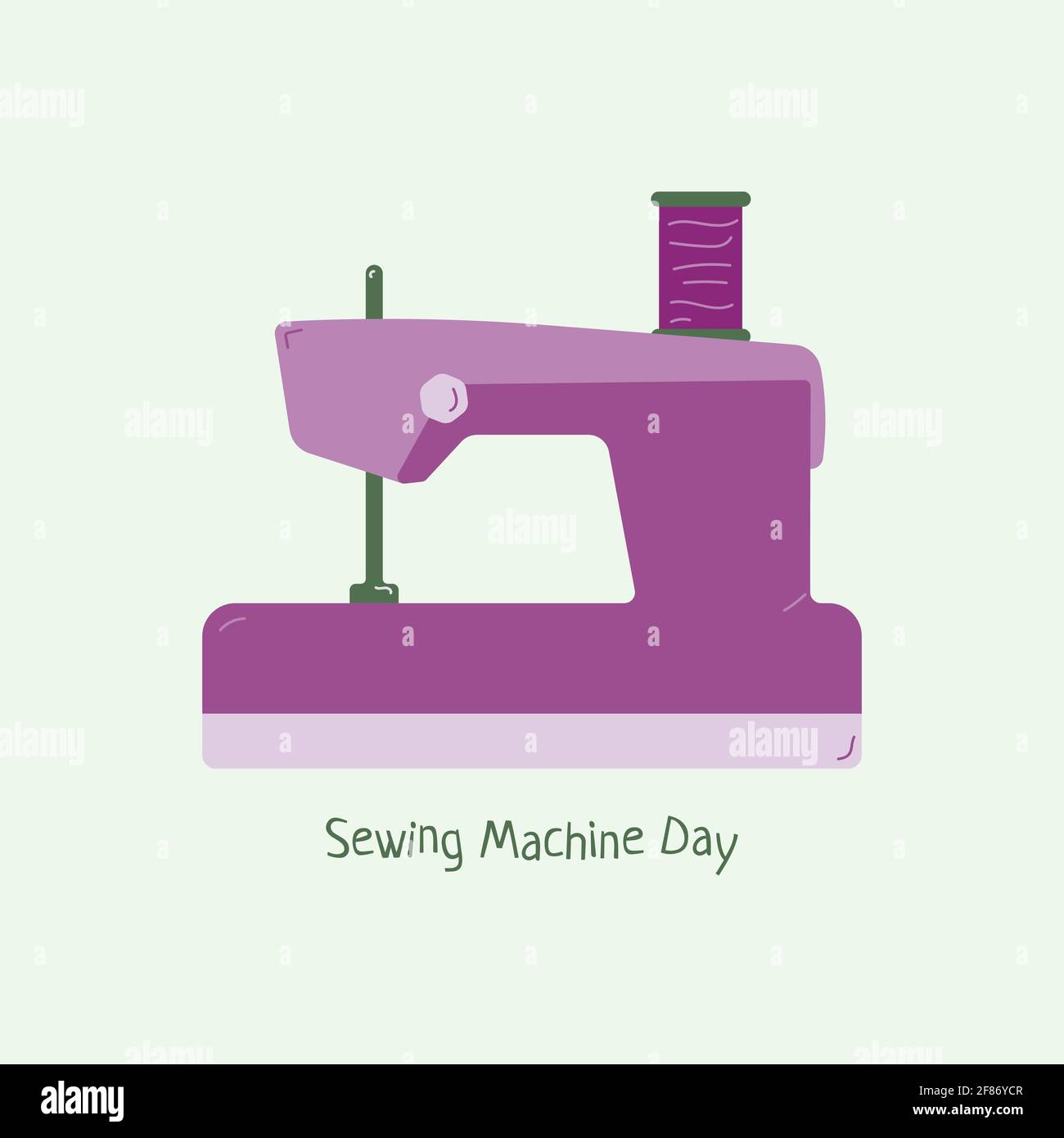 Sewing machine worlds day on 13 June. Purple sewing equipment logo in ...