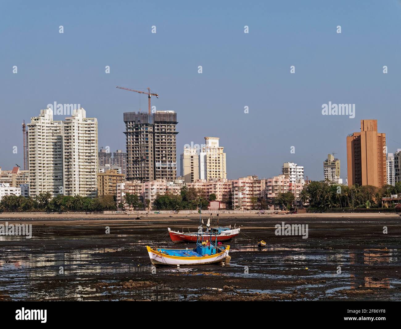 31 Mar 2019 urban area skyline from Worli village Mumbai Maharashtra ...