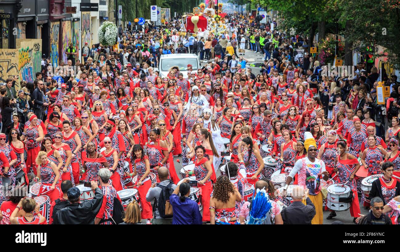 Batala Brazilian Band steel drummers, Notting Hill Carnival parade ...