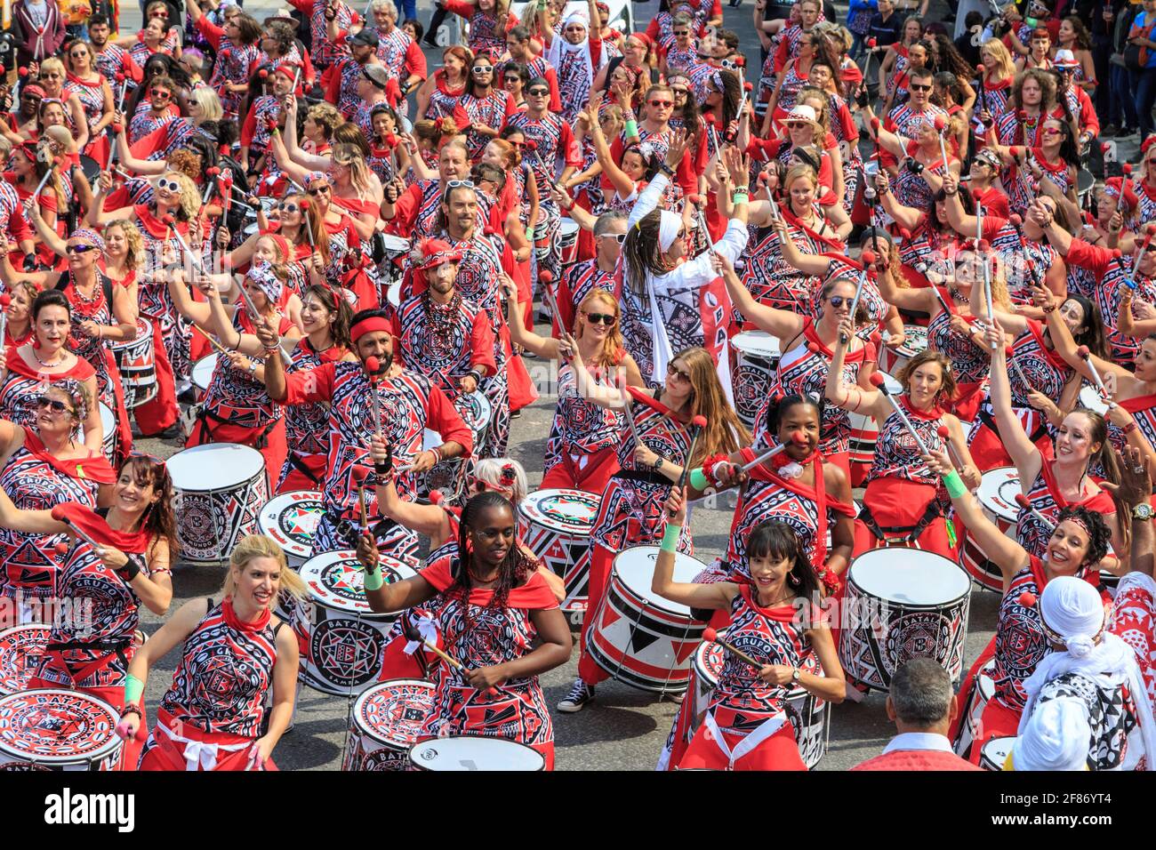 Batala Brazilian Band steel drummers, Notting Hill Carnival parade ...
